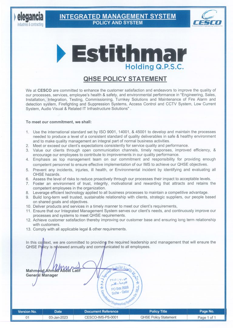 [Updated] QHSE Policy Statement – Cesco